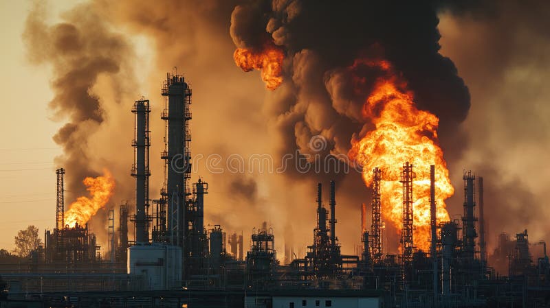 Burning Oil Refinery in the Daytime Stock Image - Image of silver ...