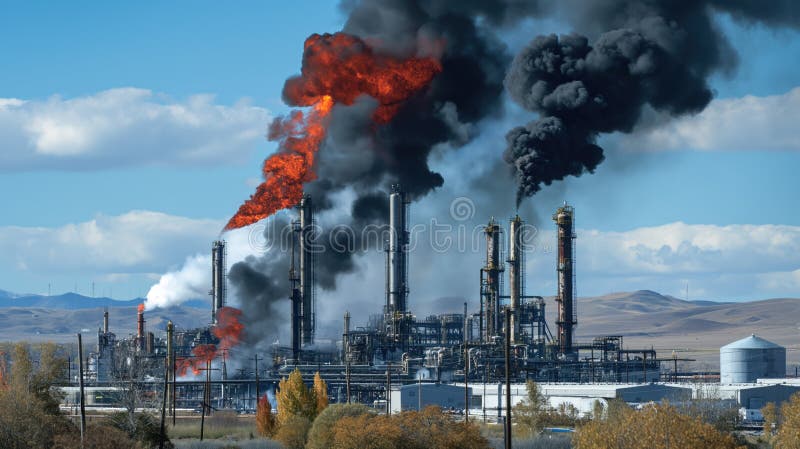 Burning Oil Refinery in the Daytime Stock Image - Image of danger ...
