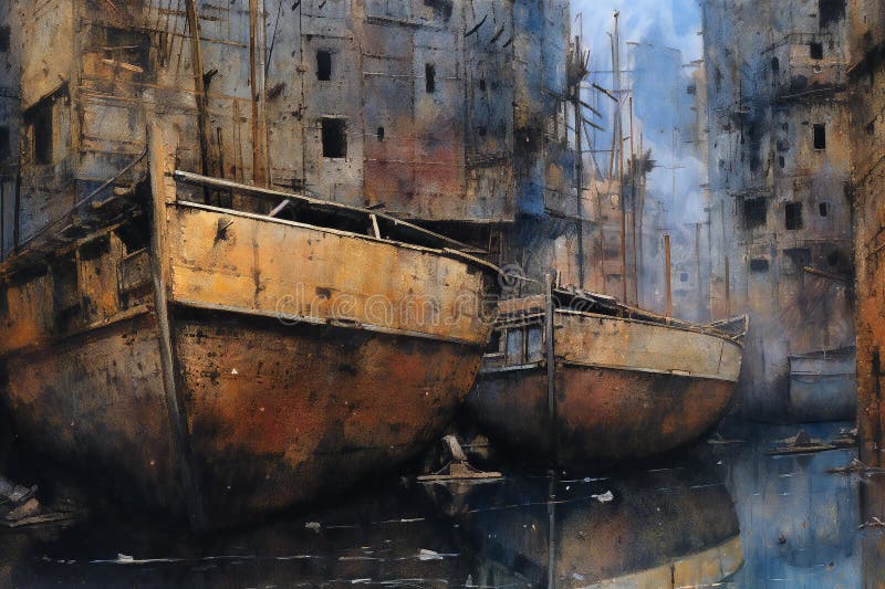 Burning Old Ship in the Sea, Environmental Disaster, Fire and Smoke ...