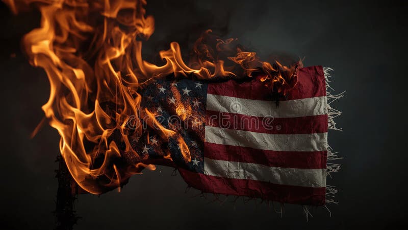 Burning Old USA Flag of America Stock Illustration - Illustration of ...