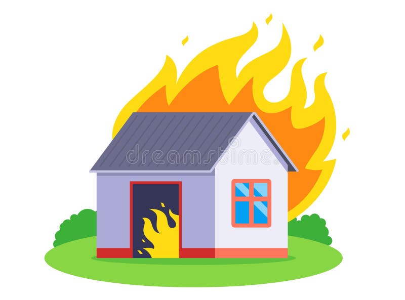 Burning One-story House. Fire in the Building Stock Vector ...
