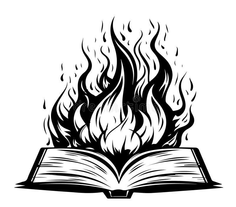 Burning Open Book Sketch Hand Drawn Vector Illustration Information and ...