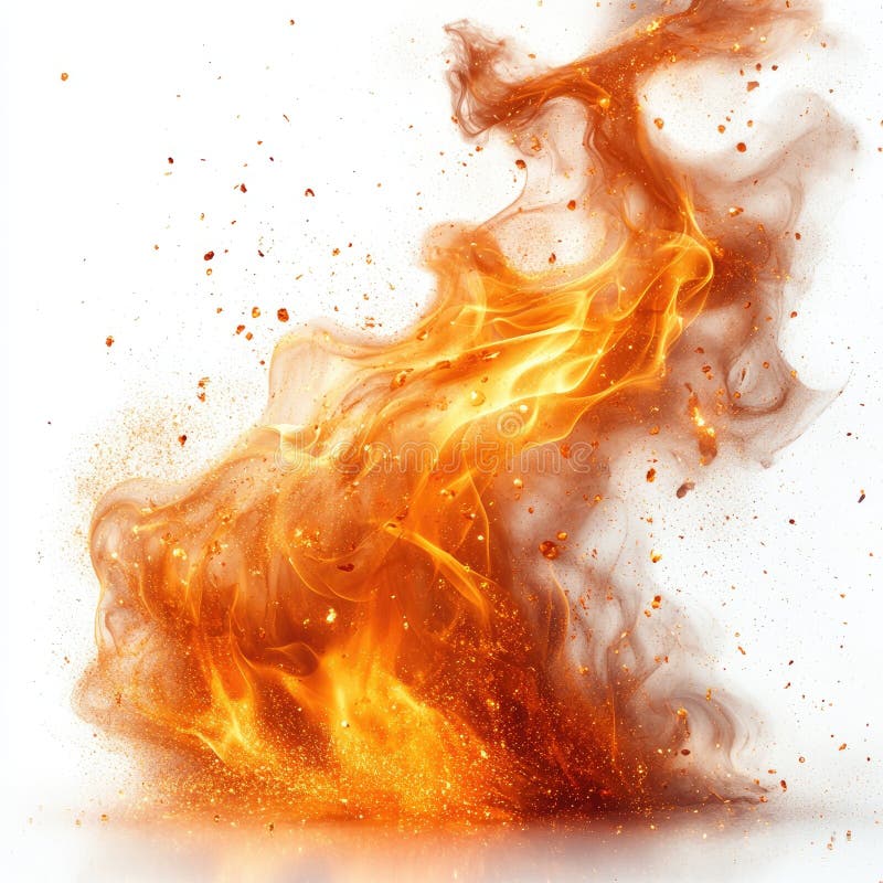 Burning Orange Fire Flame Isolate on a White Background. Bonfire ...