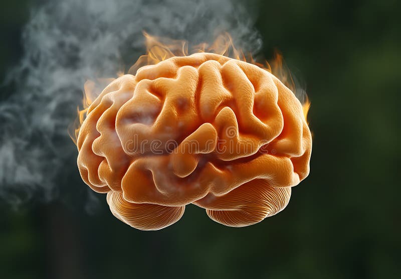 Burning Orange Pixelated Brain in Smoke Stock Illustration ...