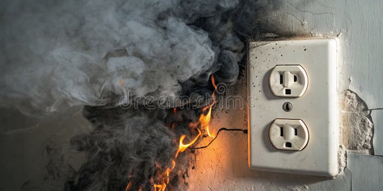 Burning Outlet Smoke, Fire, Electrical Hazard Stock Illustration ...