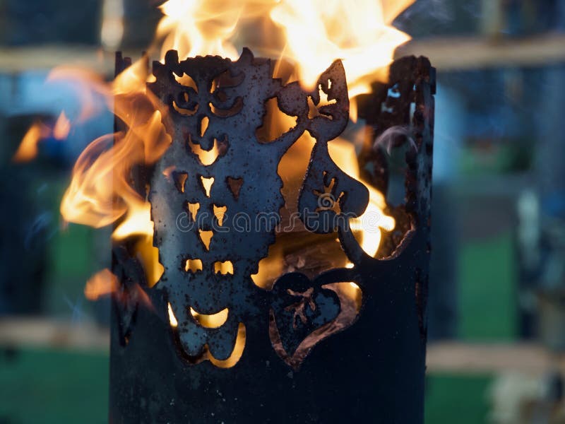 Burning Owl Torch with Wild Flames Stock Photo - Image of eastern ...