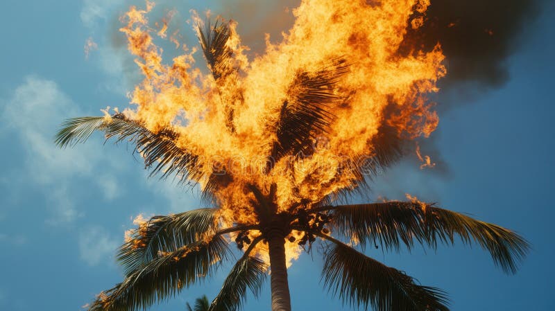 Burning Palm Tree Symbolizing Global Warming and Climate Change Stock ...
