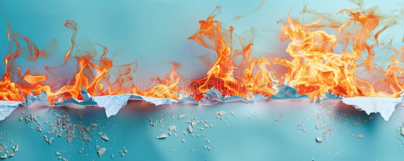 Burning Paper Against Blue Background, Abstract Concept Stock Photo ...