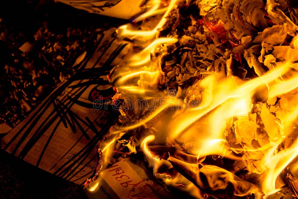 Burning Paper in the Fire Close-up. Flames of Fire Stock Photo - Image ...