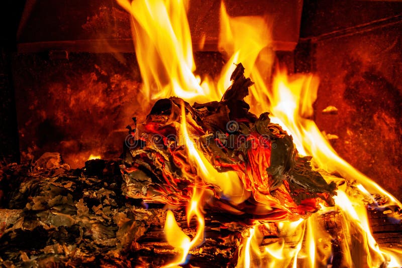 Burning Paper in the Fireplace Stock Photo - Image of glow, background ...