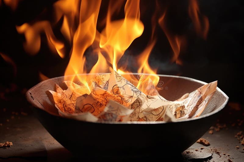 Burning Paper Inside a Fireproof Bowl Stock Photo - Image of burning ...