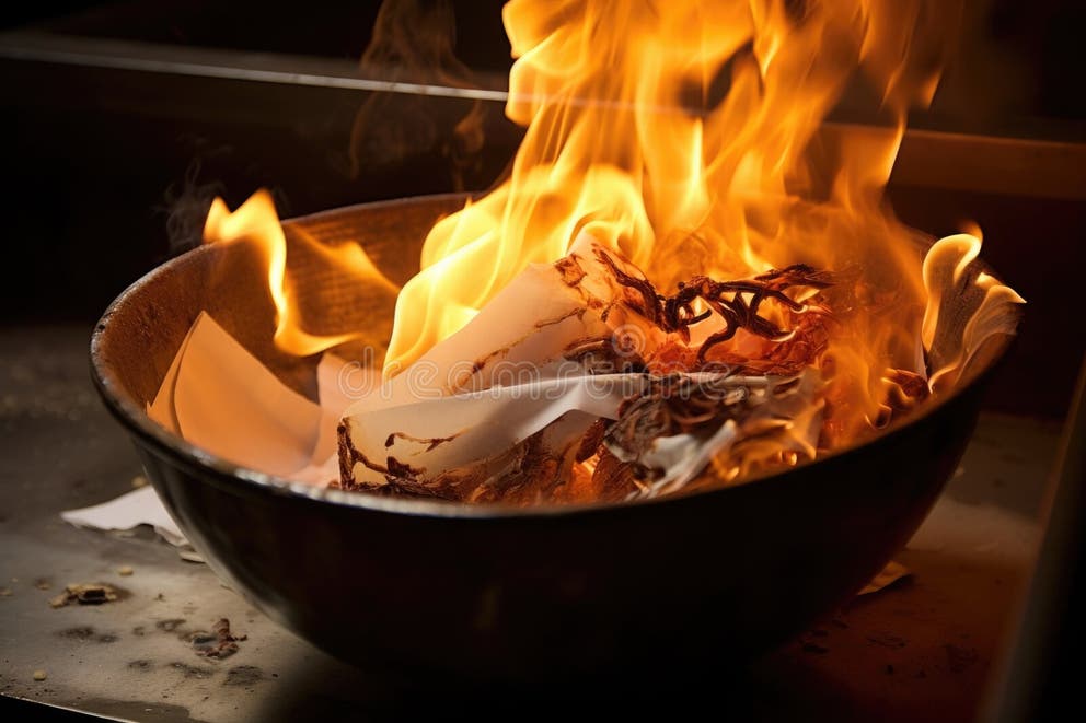 Burning Paper Inside a Fireproof Bowl Stock Photo - Image of flames ...