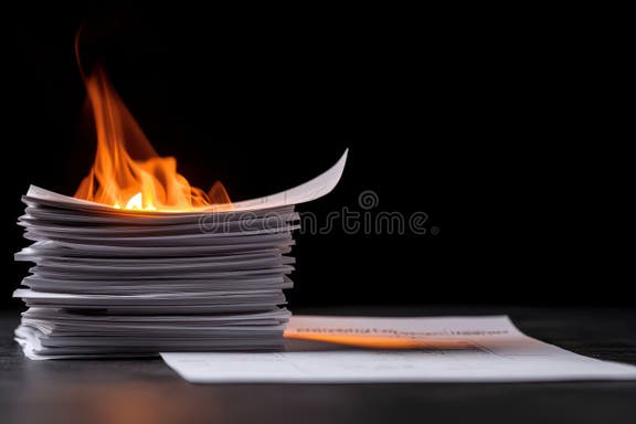 Burning Paper Stack Representing Waste Loss and Environmental Concern ...