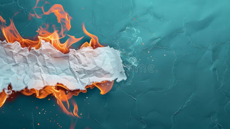 Burning Paper Strip on Blue Textured Background, Conceptual Art with ...