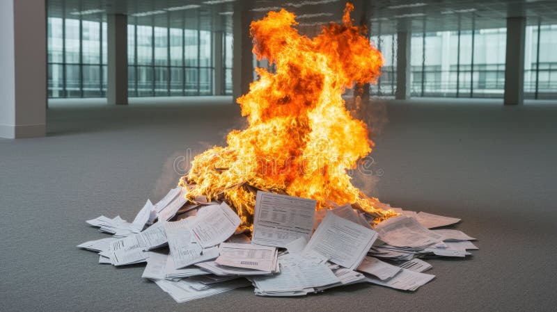 Burning Papers Create Dramatic Scene in Empty Office Space Stock Photo ...