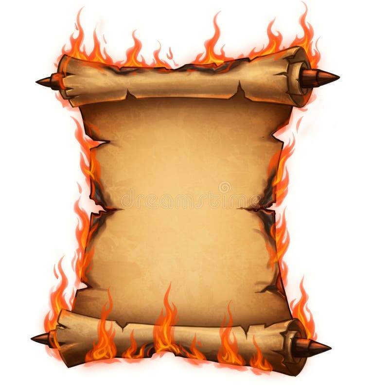 Burning Parchment Scroll with Flames Stock Illustration - Illustration ...