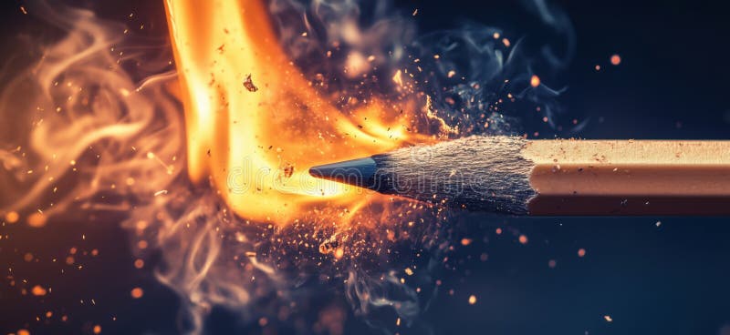 Burning Pencil Tip Igniting Sparks and Smoke, Showcasing Dynamic Energy ...