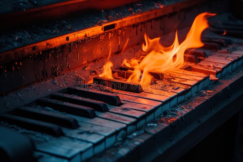 Burning Piano Keys in Dramatic Lighting Stock Image - Image of passion ...