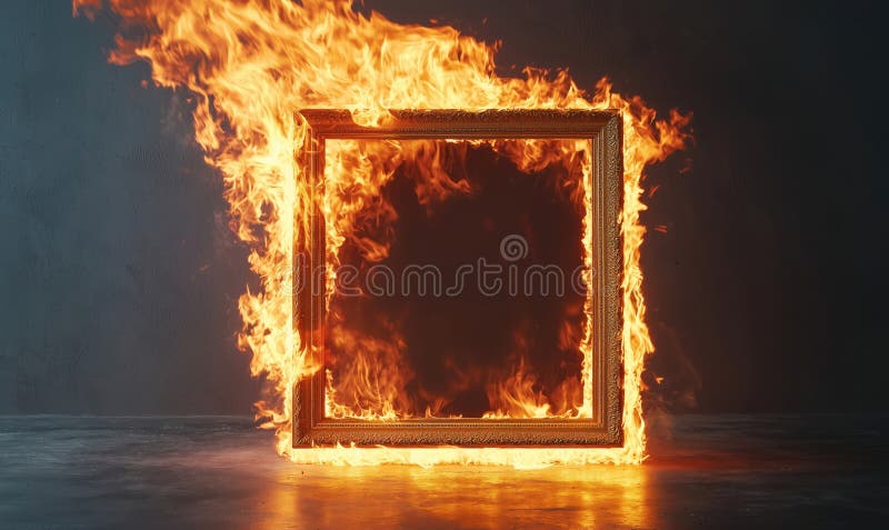 Burning Picture Frame Engulfed in Flames Creating Dramatic Visual ...