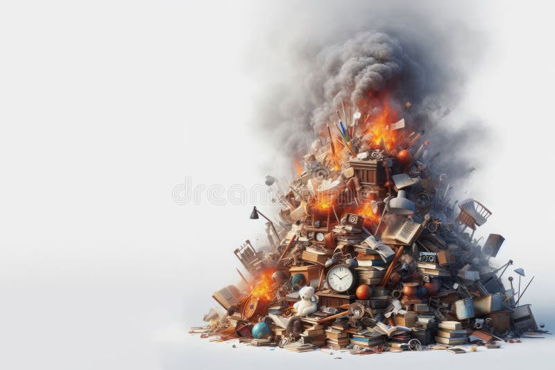 A Burning Pile of Unnecessary Things. Place for Text. Stock ...