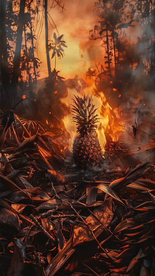 Burning Pineapple in a Forest Fire at Sunset Stock Photo - Image of ...
