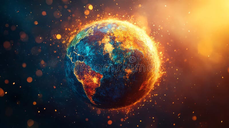 Burning Planet Digital Art Abstract Global Warming Stock Illustration ...