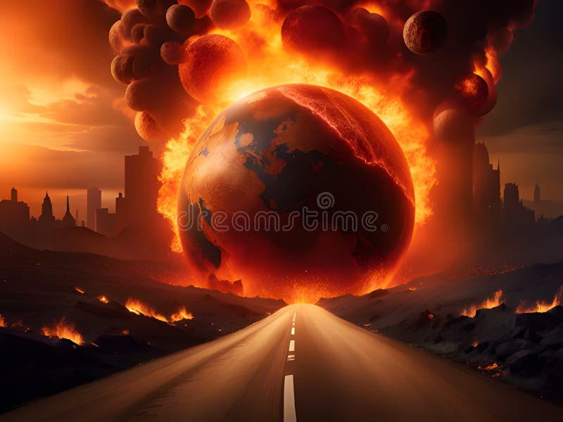 Burning Planet Earth and Red Fire in Background Stock Illustration ...