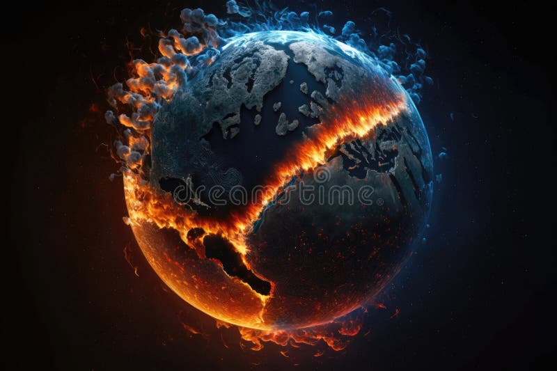 Burning Planet Earth: a Warning for Environmental Catastrophe. Stock ...