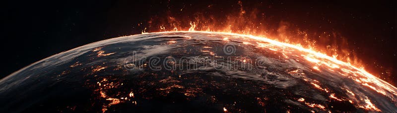 Burning Planet, Empty Black Background Stock Illustration ...