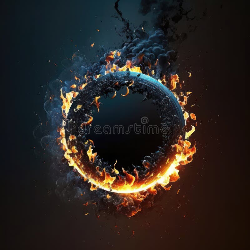Burning Planet with Fire on Dark Background. Black Circle Surrounded by ...