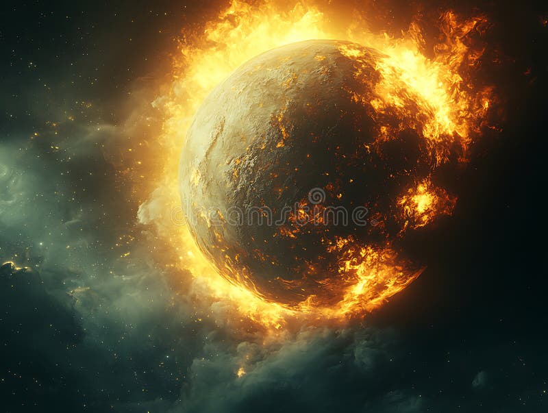 Burning Planet in Space Inferno Stock Photo - Image of stars, heat ...