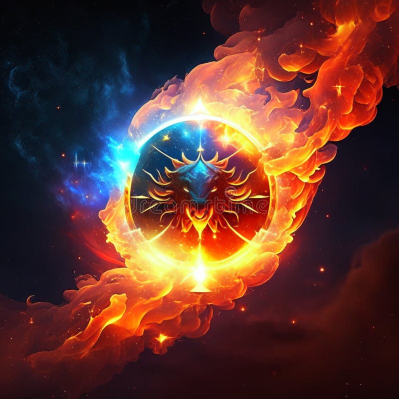 Burning Planet with Sun and Fire on Dark Background. Vector ...