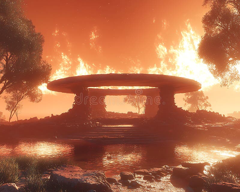 Burning Platform, Desert Sunset Stock Image - Image of monument ...