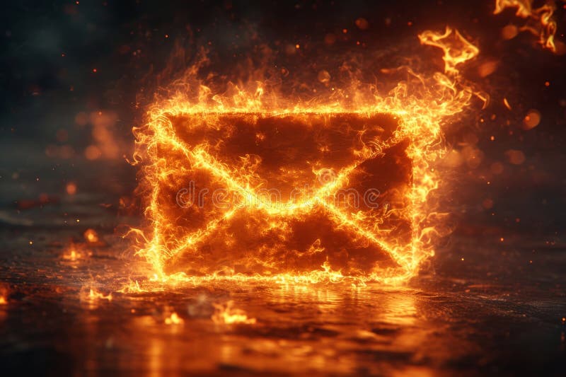 A Burning Postal Envelope on a Black Background. Illustration Stock ...