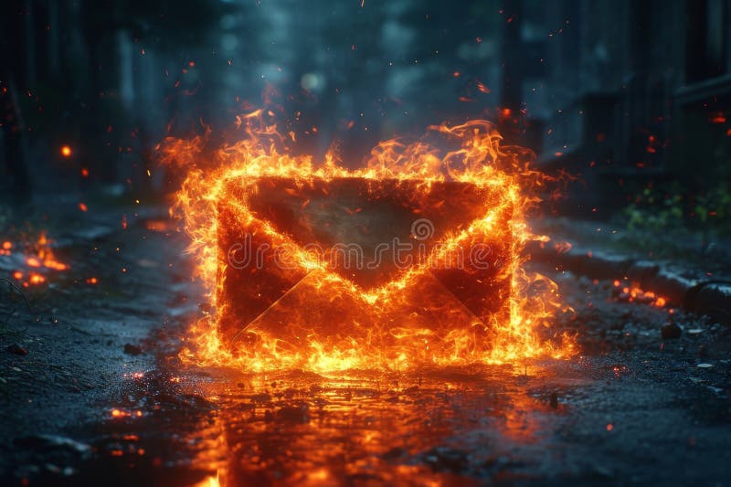 A Burning Postal Envelope on a Black Background. Illustration Stock ...