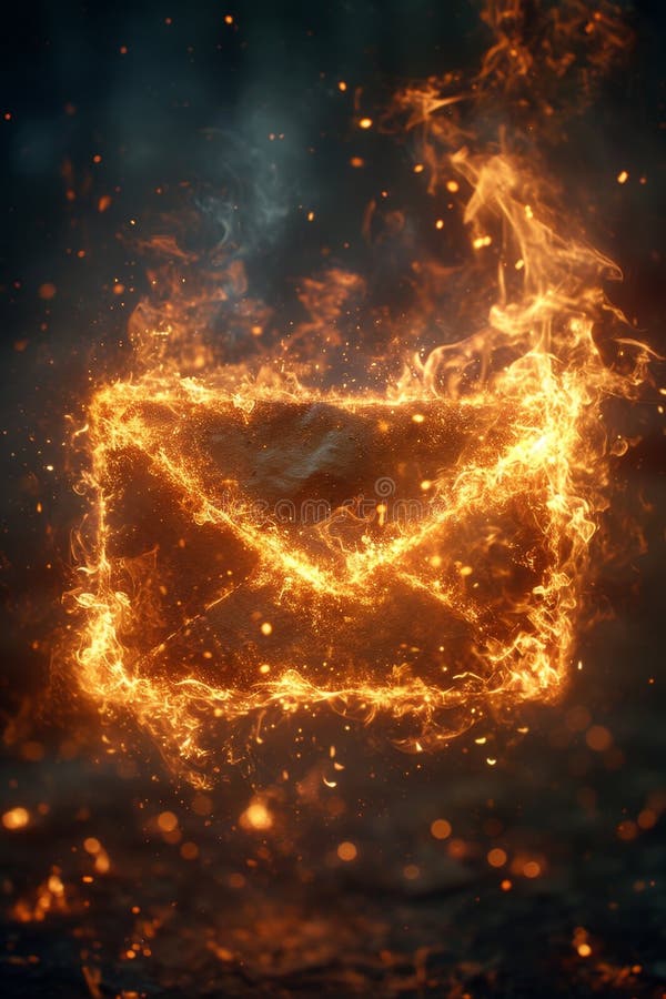 A Burning Postal Envelope on a Black Background. Illustration Stock ...