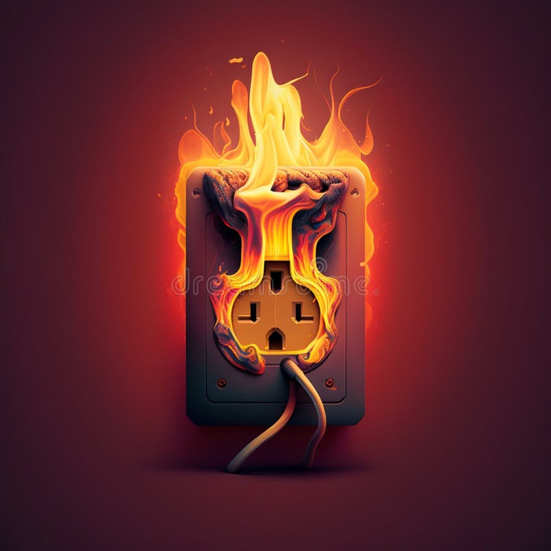 Burning Power Socket on Red Background. Generative AI Stock ...