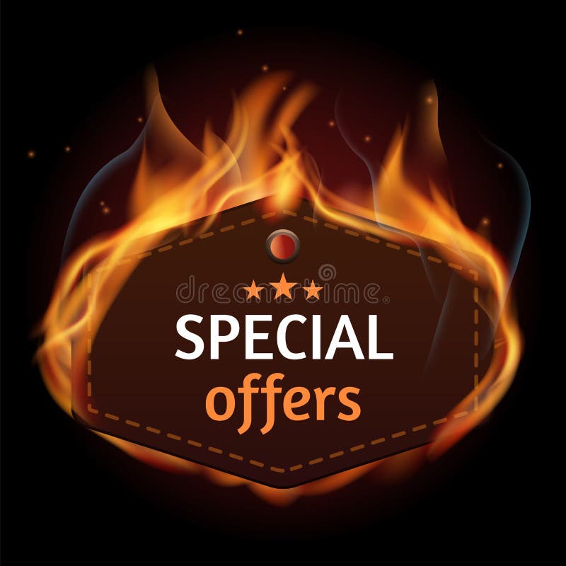 Burning Hot Offer Advertisement Fire Flame Banner. Stock Illustration ...