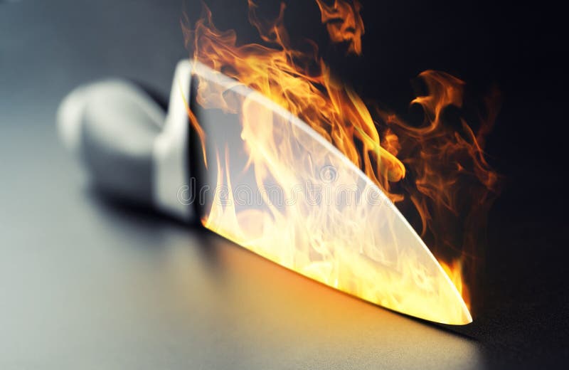 Burning Professional Kitchen Knife Stock Image - Image of household ...
