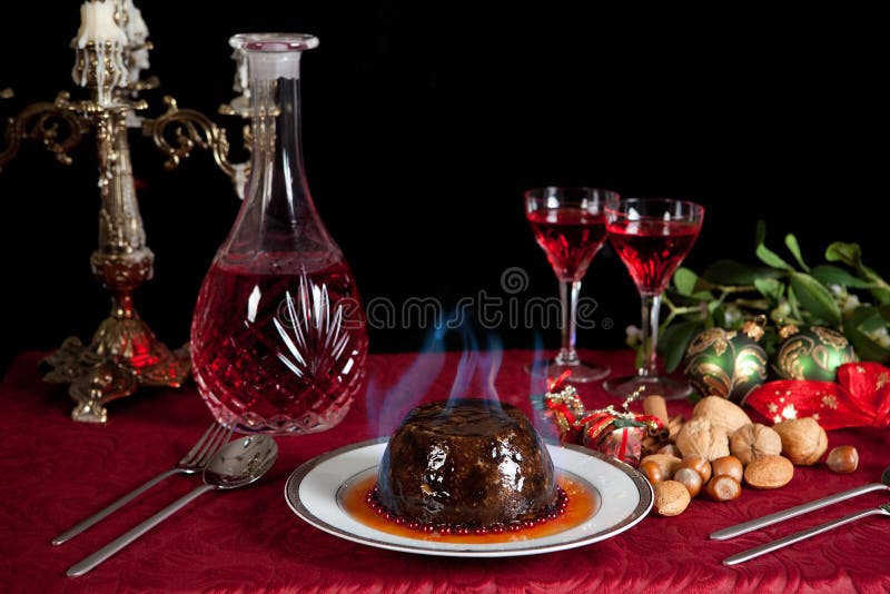 Flames on the Christmas Pudding Stock Image - Image of flambe, dessert ...