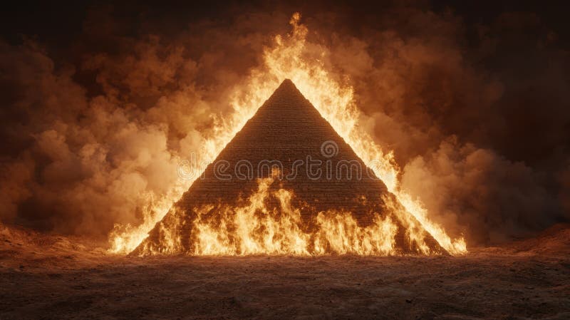 Burning Pyramid in Apocalyptic Landscape Stock Illustration ...