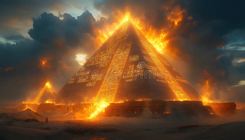 Burning Pyramid Destruction Stock Photo - Image of graphic, marketing ...