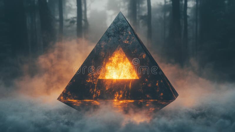 Burning Pyramid in a Foggy Forest Stock Illustration - Illustration of ...
