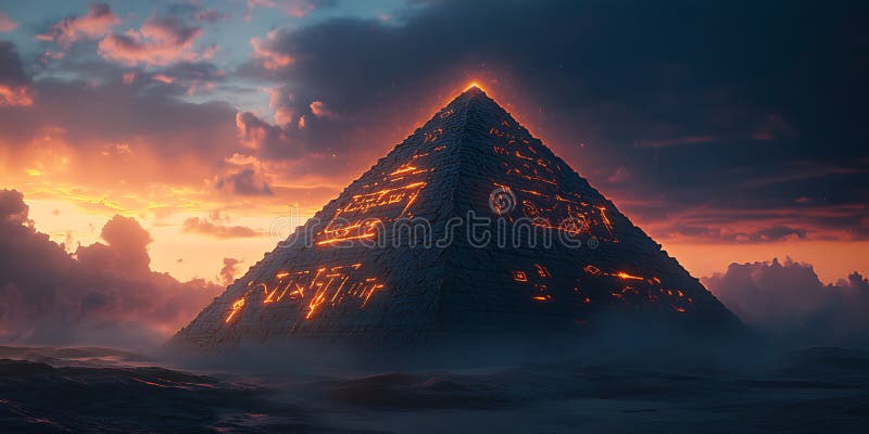Burning Pyramid at Sunset Digital Art Wallpaper Stock Illustration ...