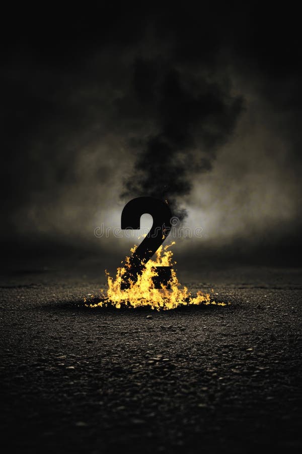 Burning Question Mark with Flames on Dark Background Stock Image ...