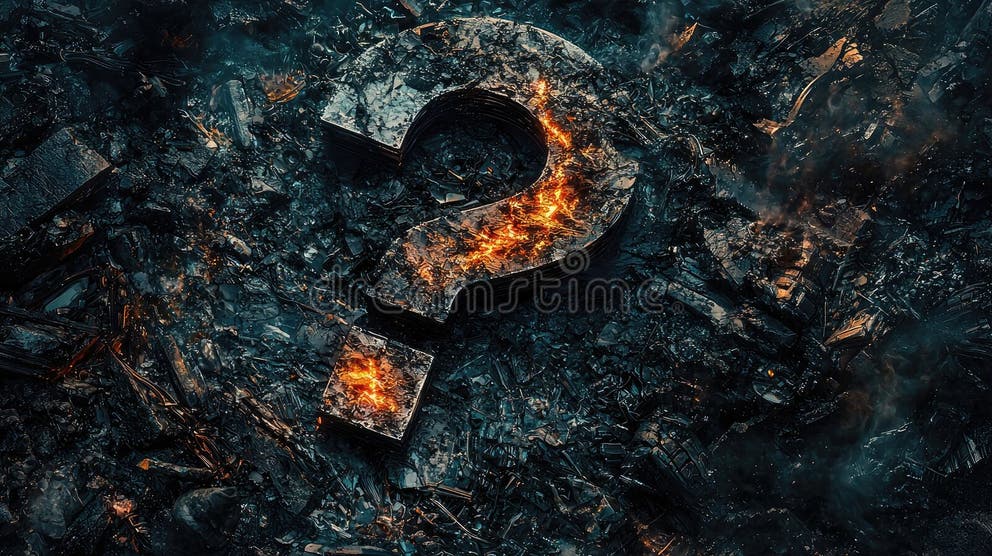 A Burning Question Mark Surrounded by Debris Stock Image - Image of ...