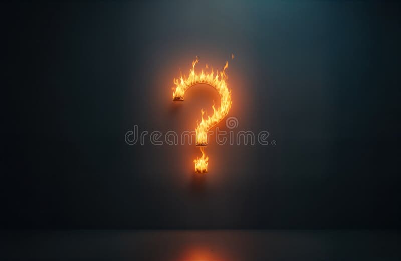 Burning Question Mark Symbol in Dark Interior Room. Intense Flames ...