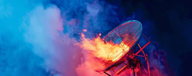 A Burning Radar System with Bright Flames and Dense Smoke, Isolated on ...
