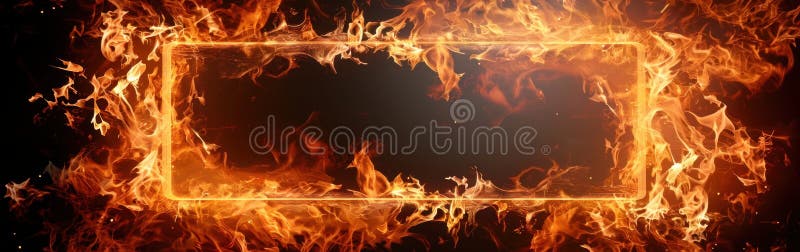 Burning Rectangular Frame on Black Background - AI Generated Fire ...