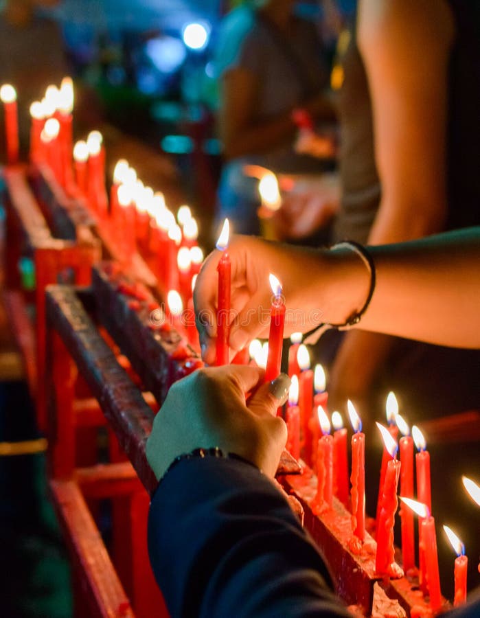 Burning Red Chinese Candle in Temple Stock Image - Image of buddhist ...